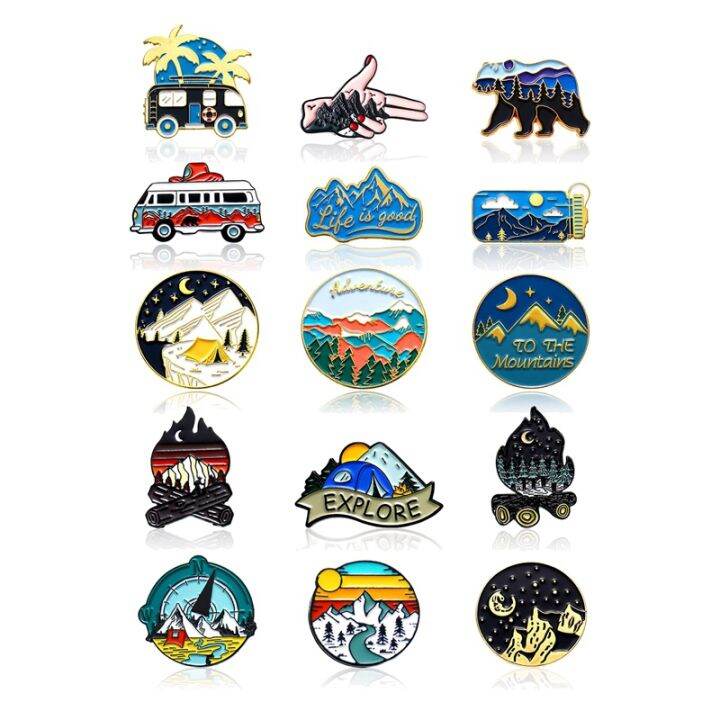 15 Pack Outdoor Enamel Pin Backpack Aesthetic Enamel Pin Set Button Pin ...