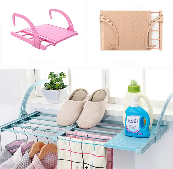 Multi-purpose telescopic hanging balcony window sill laundry drying ...