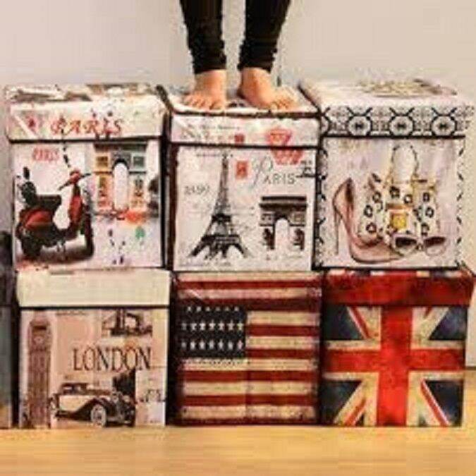 Square Storage Box ization Folded Storage Seat Chair Stool Box | Lazada PH