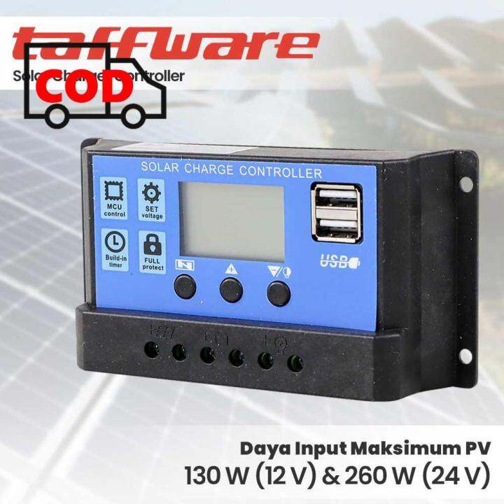 Solar Charger Controller LCD Display Dual USB 10A 12V 24V Pengontrol Panel Surya Pengisi Tenaga ...