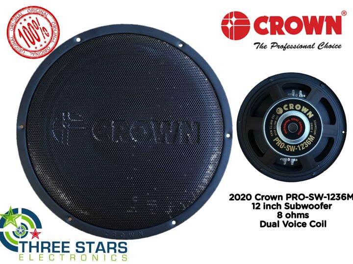 Original Crown PRO-SW-1236M 12 inch Subwoofer Dual Voice coil 360 watts ...