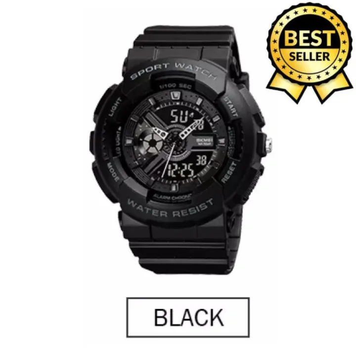 Sports Watch Waterproof Digital & Analog Display All Black Resin Band ...