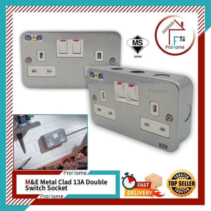 ProHome88 M&E Metal Clad 13A Double Switch Socket/ 2Way 13A Metal Clad Switch Socket with SIRIM ...