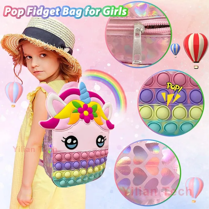 Large Pop It Fidget Toy Unicorn Backpack for Girls Unicorn Purse Bag ...