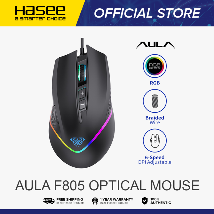 AULA F805 RGB Gaming Mouse with Side Buttons, Rainbow LED Backlit, 6400 dpi Adjustable Ergonomic ...