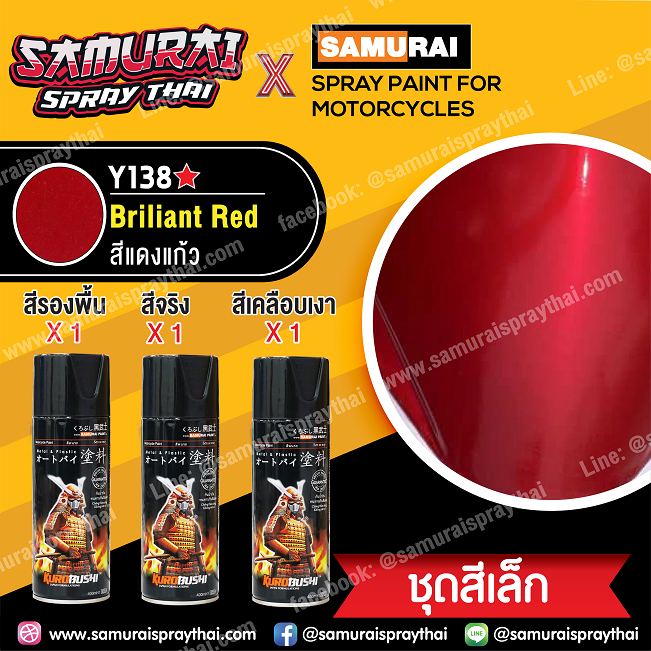 [ชุดสีเล็ก] สีสเปรย์ซามูไร สีแดงแก้วยามาฮ่า Y138 (สี 1+รองพื้น 1+เคลือบ ...