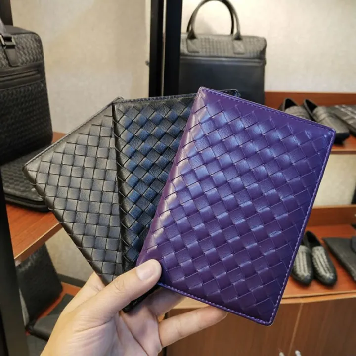 Men's Classic Leather Woven Wallet Passport Cover Portable Card Holde ...
