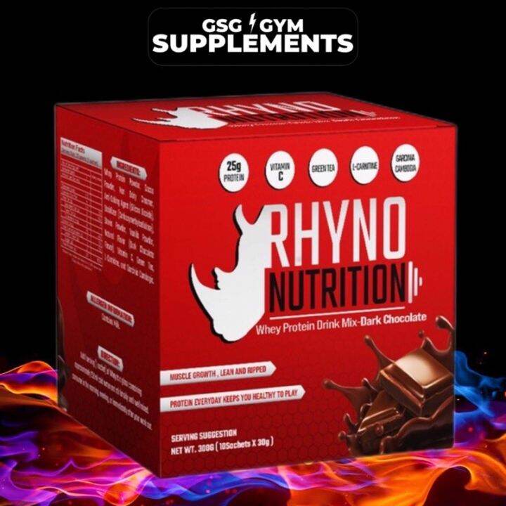 Rhyno Nutrition Whey Protein Powder - 1Box / 10 sachets - muscle recovery building fitness ...