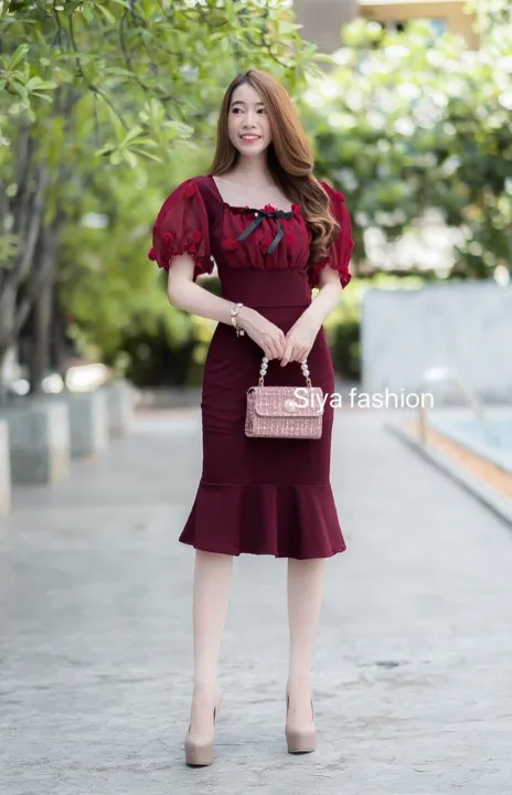 DS04 ชุดเดรสผู้หญิง บาร์บี้ ปอม (S32-34 M36-40 ) เดรสผู้หญิง เดรสผู้หญิงอวบ เดรสออกงาน เดรสทำงาน ...