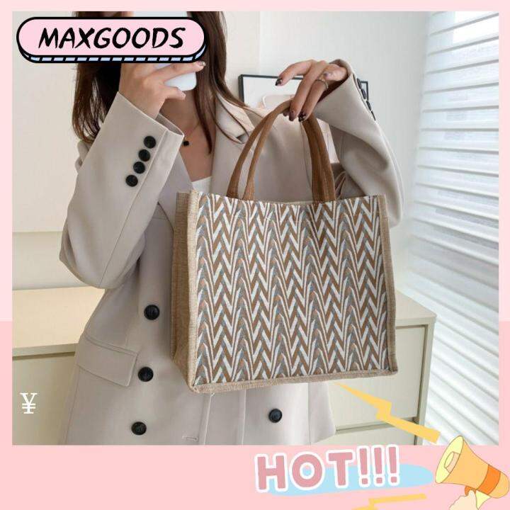 MAXG สำหรับผู้หญิง ผ้าลินินลินิน จุได้มาก กระเป๋าผ้าใบสะพายหลัง ...