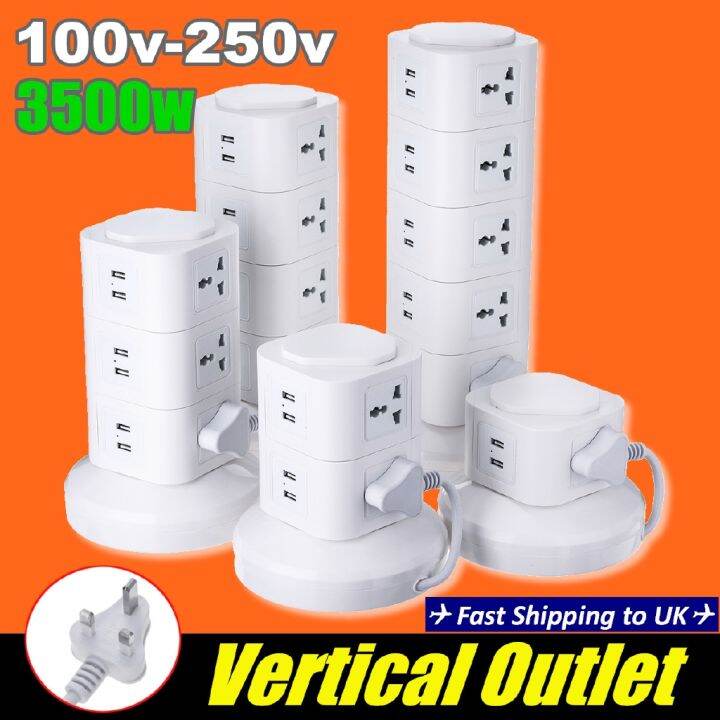 Multiple Tower Power Strip Vertical Universal Surge Protector Electrical Socket with USB Switch ...