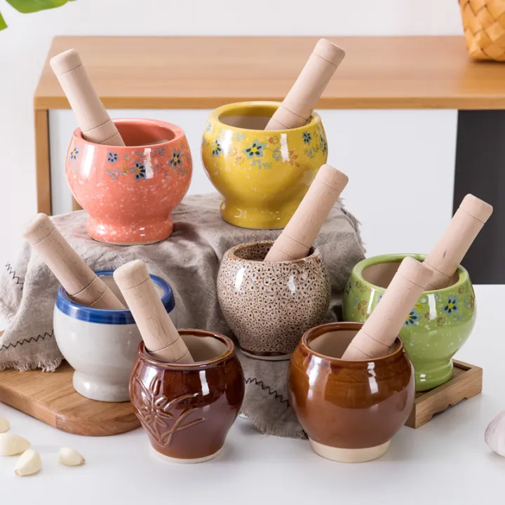 Ceramic Garlic Mortar Garlic Press Stone Mortar Mashed Garlic Meshed ...