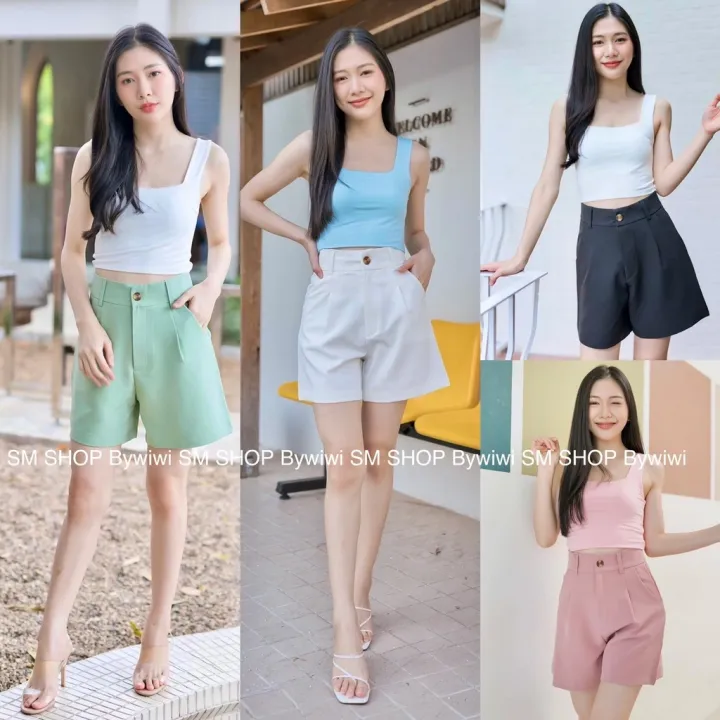 🌈รุ่น B2🌈 พิเศษ!กางเกงขาสั้นทรงบอย งานป้าย SMSHOP กระดุมหน้า พร้อมส่ง | Lazada.co.th