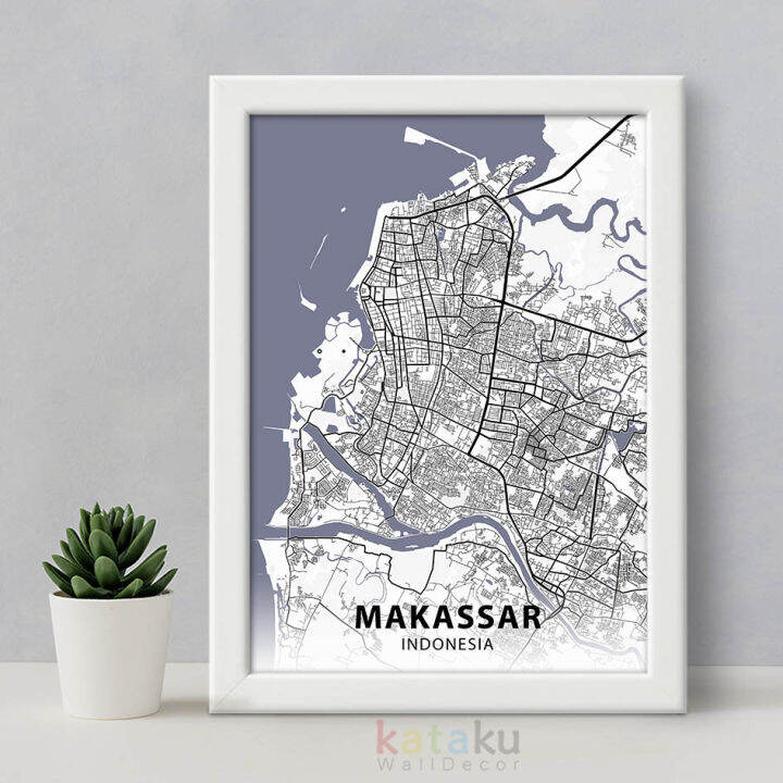 Makassar City Map Art Hiasan Dinding Poster Peta Makassar Wall Decor ...