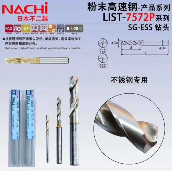 Japanese NACHI titanium plated L7572P powder metallurgy fixed shank drill bit 1.82 1.83 1.84 1. ...