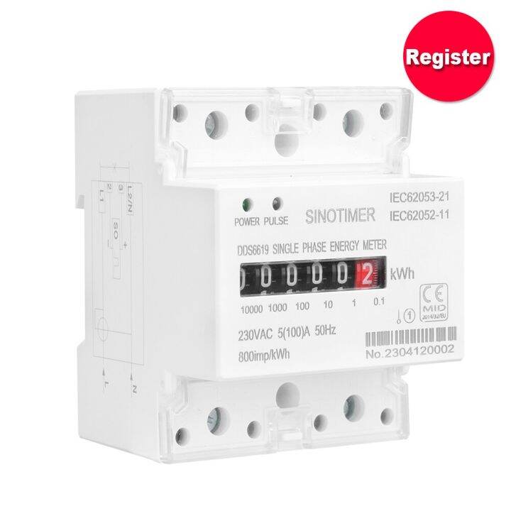 Brand New 5(100)A 230VAC 50/60Hz Single Phase Energy Counter Meter ...