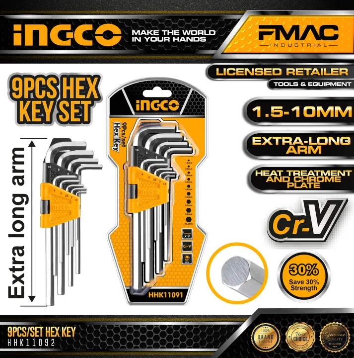 INGCO 9PCS/SET Hex Key HHK11092 FMAC⭐⭐⭐⭐⭐ | Lazada PH
