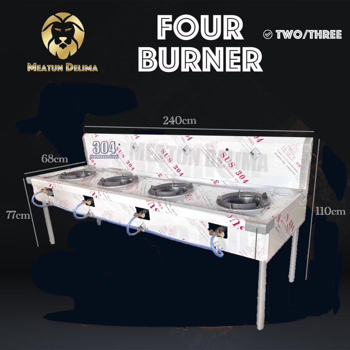 Stainless Steel Four Burner Food Court Burner Periuk Gas Stove 4 Empat ...