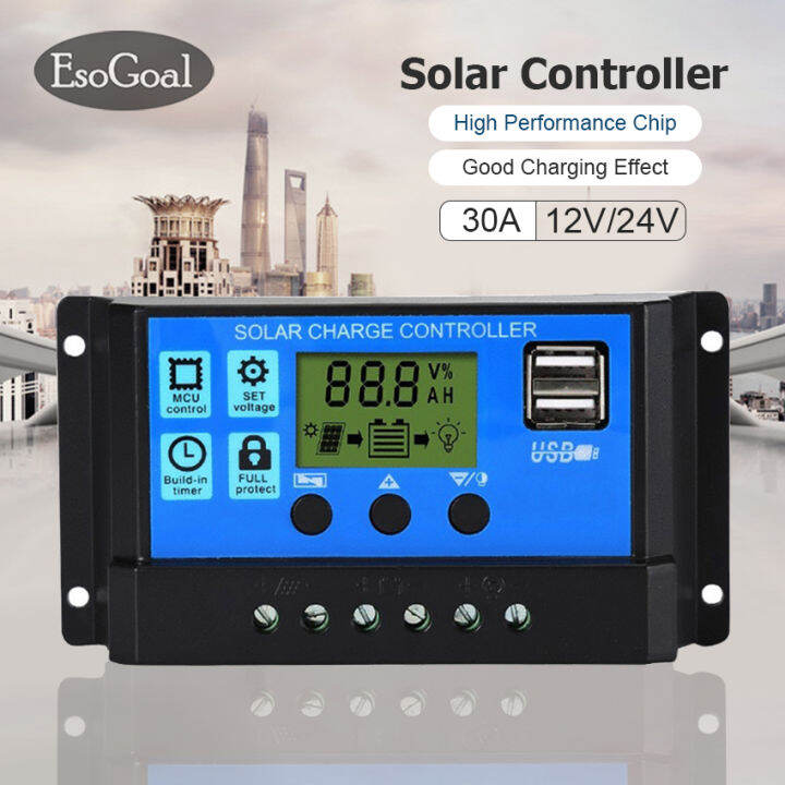 EsoGoal 30A Solar Charge Controller Solar Panel Controller 12V/24V ...