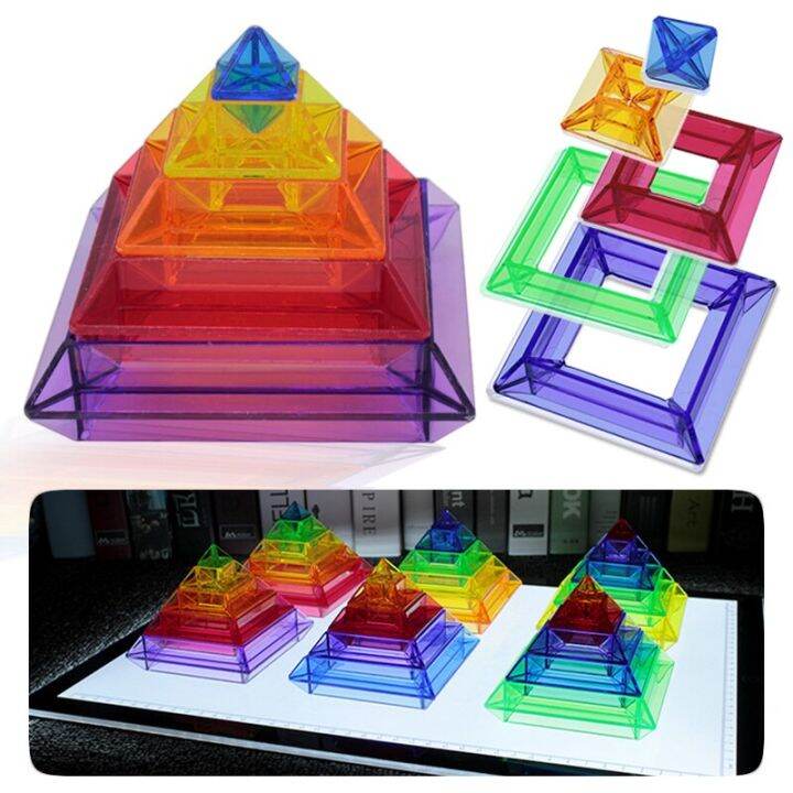 Transparent Pyramid Building Blocks Innterlocking Stacking Toys Diamond ...