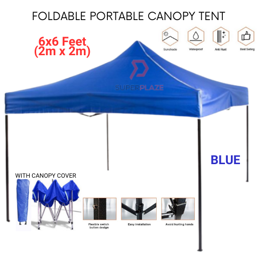 Blue 6x6 Feet Folding Canopy Tent Kanopi Bazar Pasar Malam Payung Niaga ...
