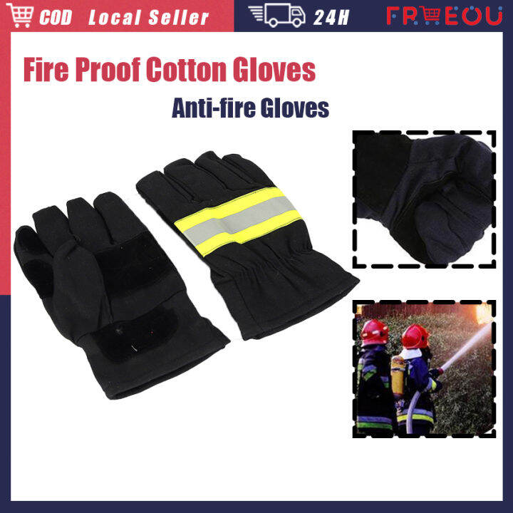 1Pair Fireman Firefighting Gloves Anti-fire Cut Waterproof Reflective ...