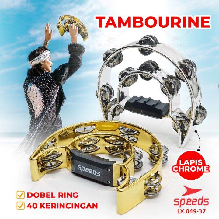 SPEEDS Alat Musik Tamborin Double Bingkai Perkusi 40 Jingles Chrome ...