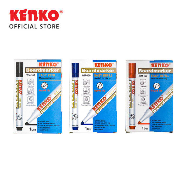 Kenko Whiteboard Marker WM-100 Hitam / Biru / Merah - ( 1 Pack - 12 Pcs ...