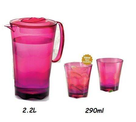 Tupperware Sheerly Elegant Pitcher 2.2L (limited edition)/ Sheerly Elegant Tumbler 300ml Mugs ...