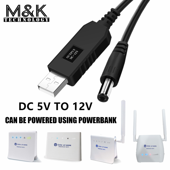 DC 5V to 12V USB Cable WiFi to Powerbank Connector Boost Converter Step-up Cord for Wifi Router ...