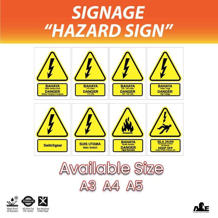 (STICKER + ACP SIGN) Hazard Sign | High Voltage | Voltan Tinggi | 220 ...
