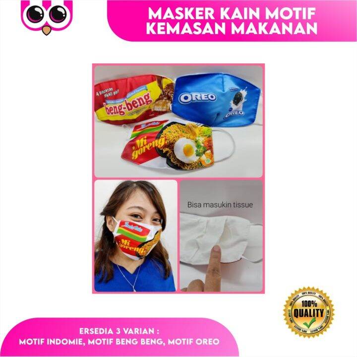 MASKER KAIN MOTIF KEMASAN MAKANAN / MASKER INDOMIE OREO BENG BENG VIRAL ...