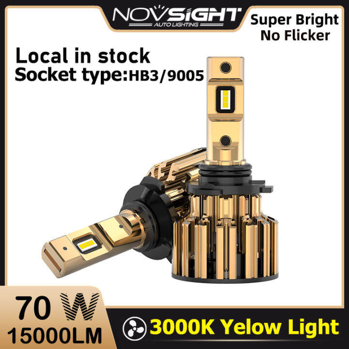 Novsight F03Y Car LED Headlights Fog Lights 70W 15000LM 3000K Yellow ...