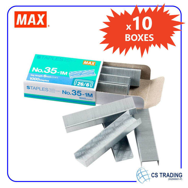 10 BOXES x MAX NO.35-1M 26/6 STAPLES (STAPLER BULLET) | Lazada