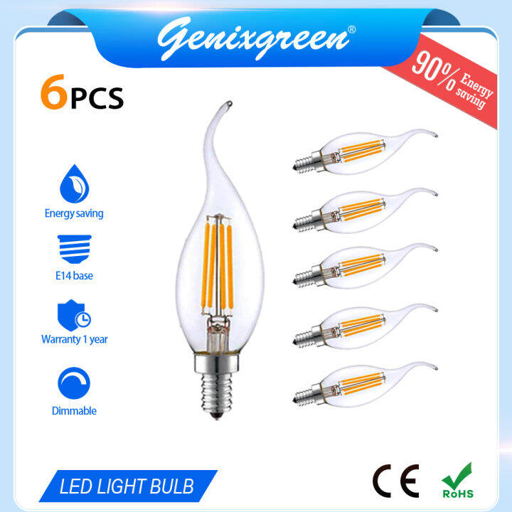 4W E14 LED FILAMENT CANDLE Bulb Vintage 220V C35 Light Bulb Dimmable ...
