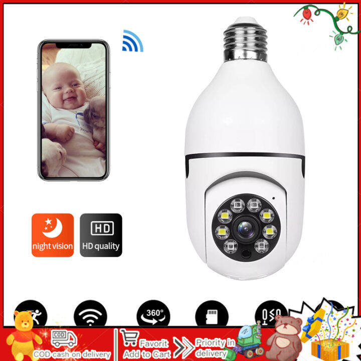 A6 Light Bulb Security Camera 355°Pan 90°Tilt Light Socket Camera Night ...