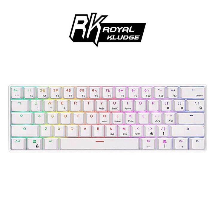 🎮🔥 คีย์บอร์ดเกมมิ่งไร้สาย Royal Kludge RK61 สีขาว สวิตช์สีน้ำเงิน ...