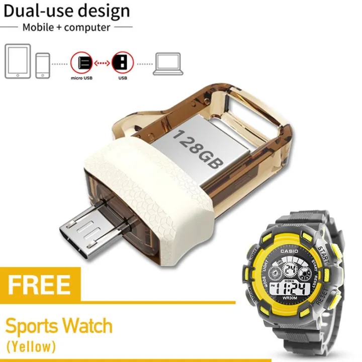 【Free sports watch】Original Brand 128GB Ultra Dual Drive USB microUSB ...
