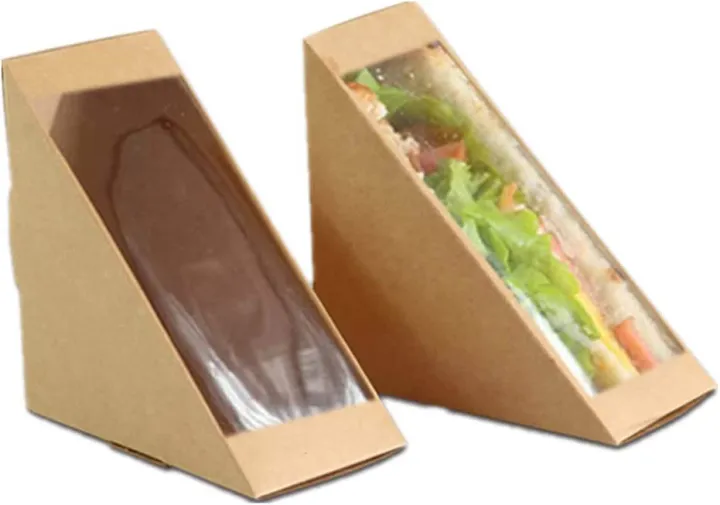 10pcs Disposable Triangle Sandwich Containers with Window, Brown ...