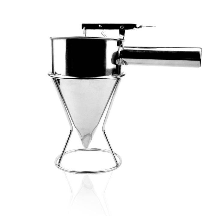 Stainless steel cone funnel with octopus balls and oil bucket with ...