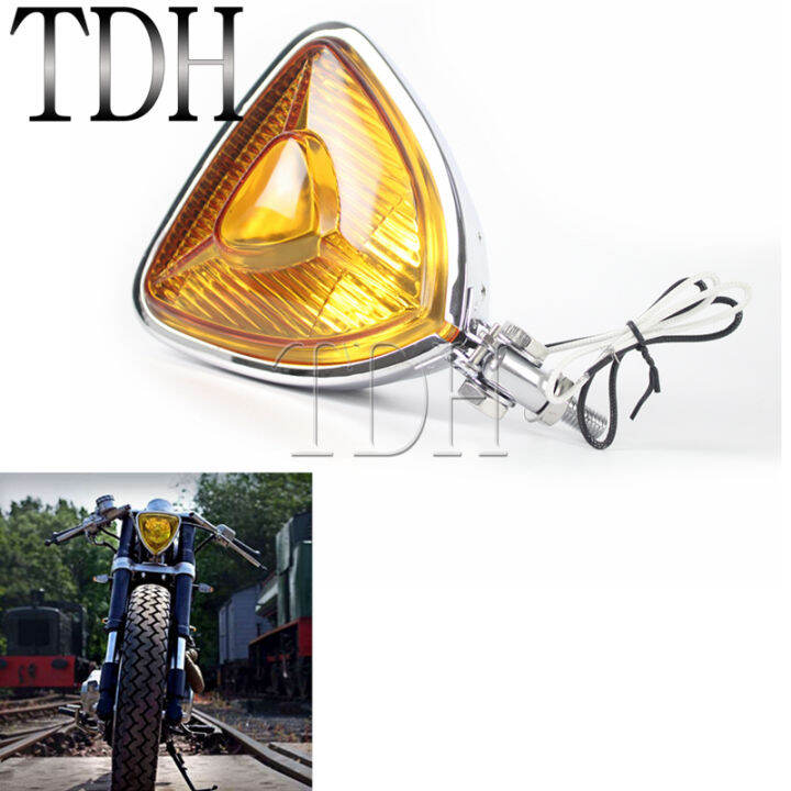 Motorcycle H3 12V 55W Retro Triangle Spot Light Chrome Amber Headlight ...
