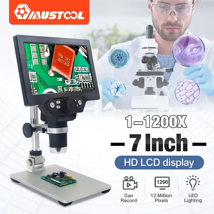 MUSTOOL G1200 12MP 7'' LCD HD Desktop Digital Microscope 1-1200X ...