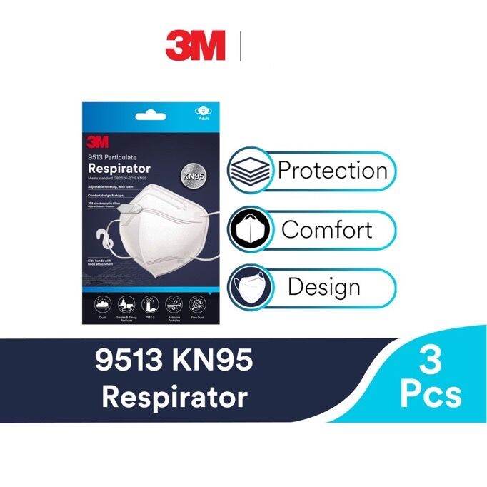 3M KN95 Respirator Griffin White Mask (3 pc/pack) - Adjustable Electrostatic Particle Filtration ...