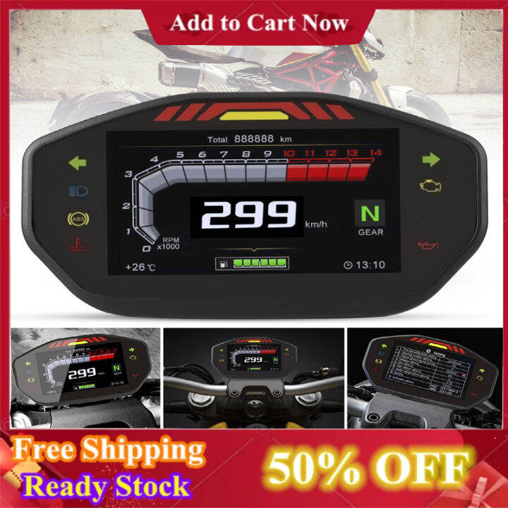 【High Quality】Motorcycle Universal TFT LCD Display Instrument Speedometer Odometer Tachometer ...