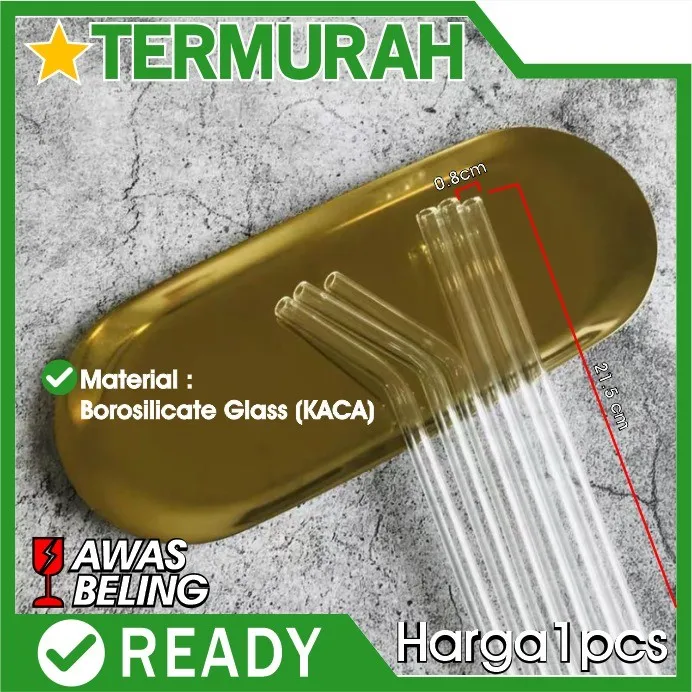 Sedotan lurus lengkung KACA beling glass Straw clear 8mm diameter cafe ...
