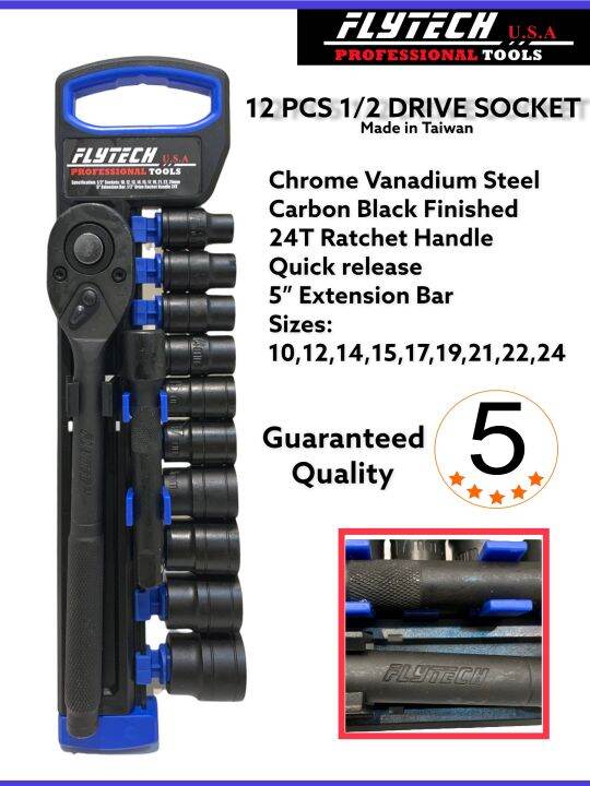 Original FLYTECH USA 12pcs 1/2"Dr. Heavy Duty Socket set 6points ...