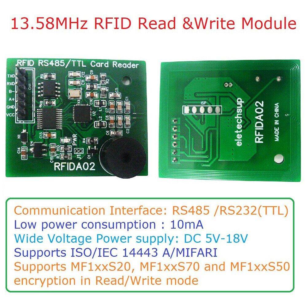 เครื่องอ่านการ์ด IC UART 13.56Mhz UID RS485 RFIDA02/RS232 DC5-18V PCB ...