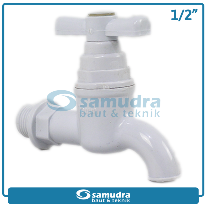 Kran Air Putih PVC 1/2" HSS 211 Pipa Plastik Tembok Rumah Kamar Mandi ...
