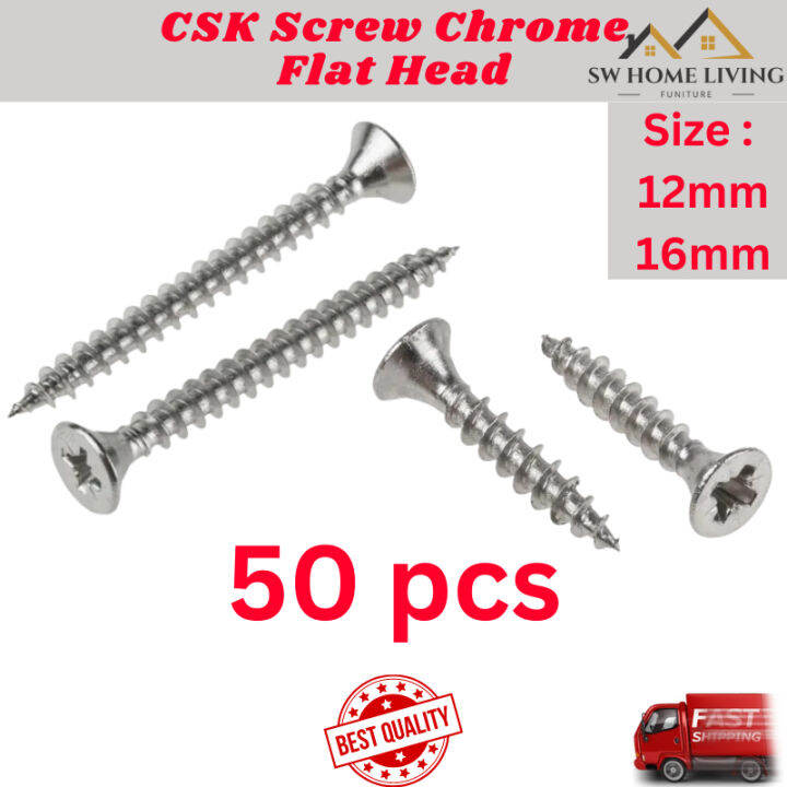 SW 50pcs Screw Chrome Flat Head Skru CSK Self Tapping Screw M8 M6 | Lazada