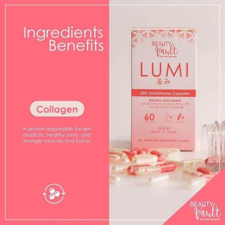 LUMI 24H Glutathione Capsules by Beauty Vault (60 capsules) | Lazada PH